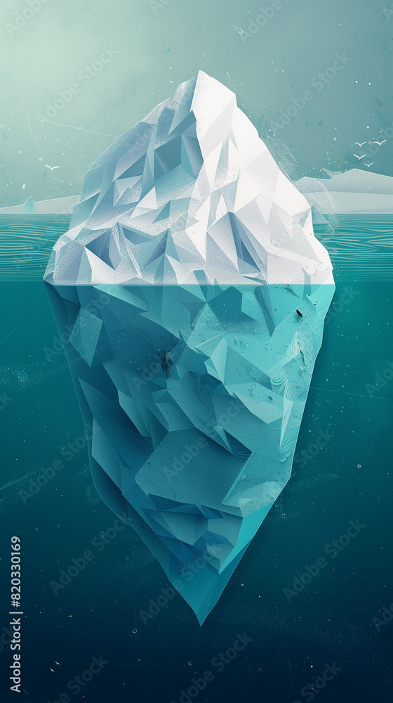 drawing of an iceberg in flat design and low poly style, with submerged ...