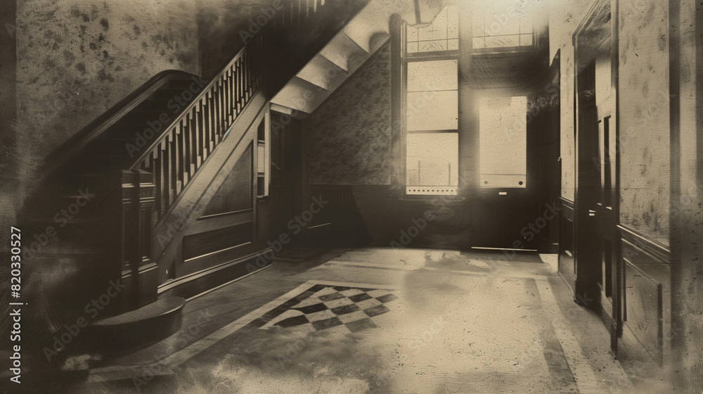 old vintage photography in sepia tone with the interior of an enchanted ...