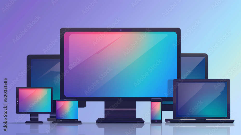 Colorful screens of different electronic devices with various aspect ...
