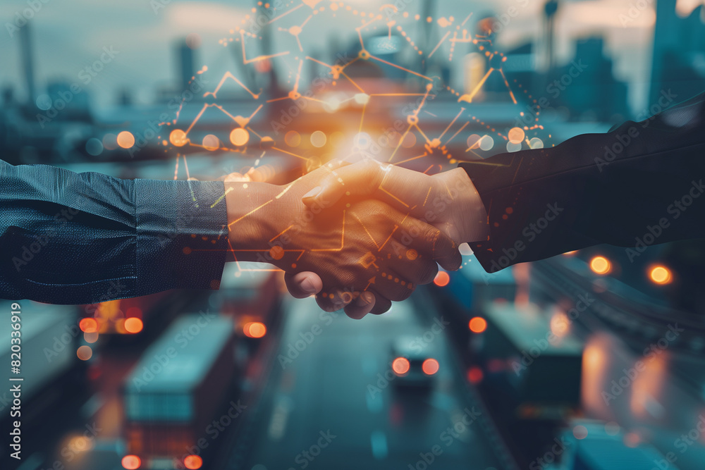 Smart logistics Global business concept. Businessman making handshake ...