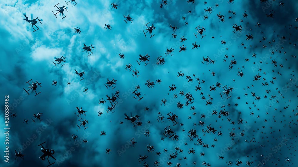 Drone swarms top view representing coordinated flight patterns digital ...