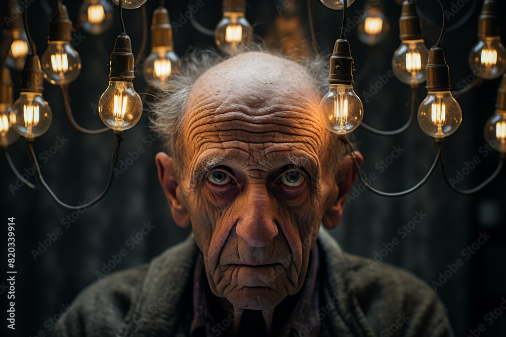 In the darkness, a wrinkled old man stood with a strange disfigurement ...