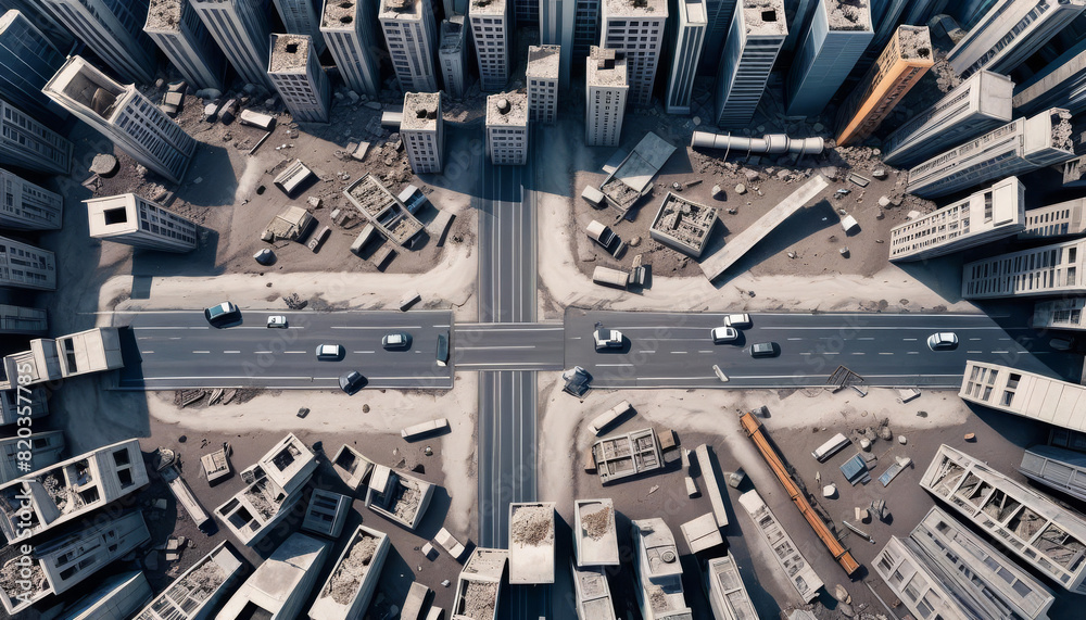 city destroyed concept skyscrapers blown buildings apocalypse ...