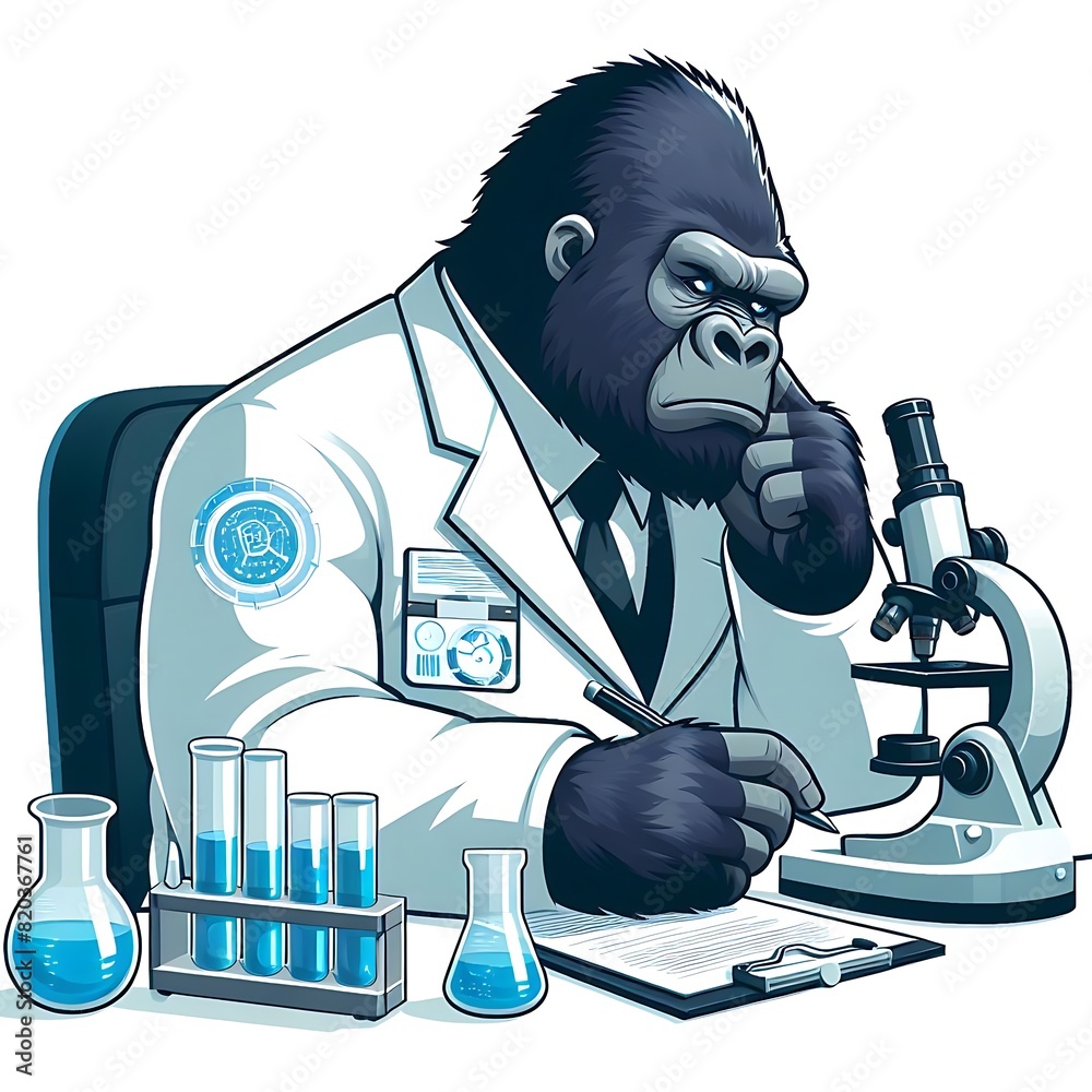 Gorilla wearing a scientist's lab coat in a high-tech laboratory Stock Illustration | Adobe Stock