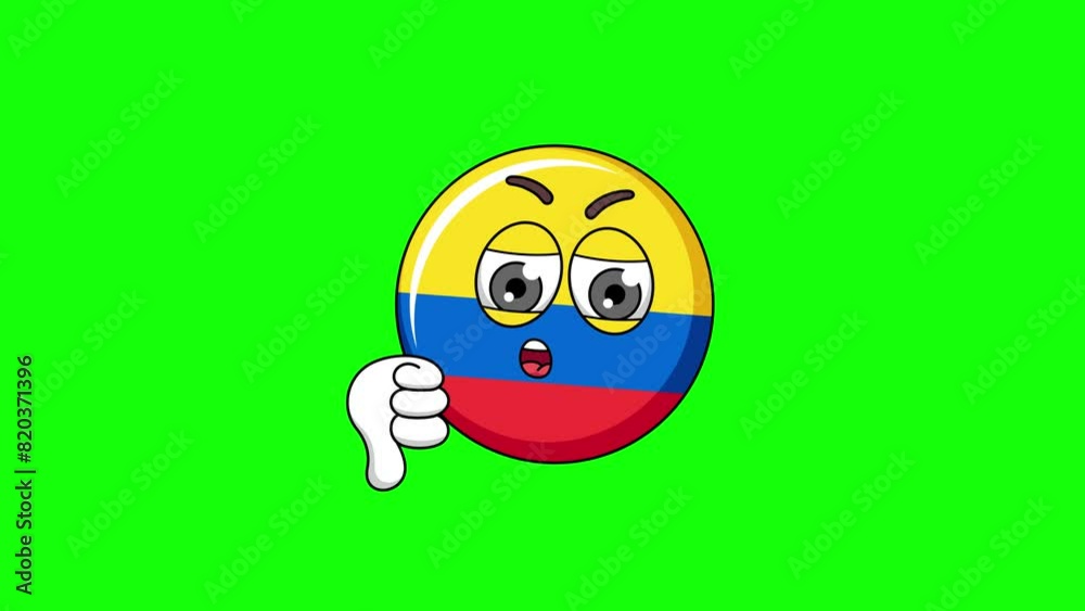 flag of colombia cartoon with thumb-down hand, emoji green screen ...