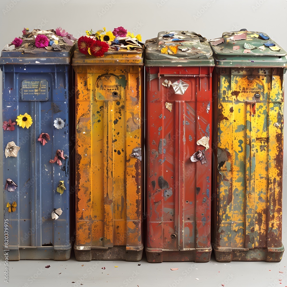 Recycling bins with various compartments for sorting different types of ...