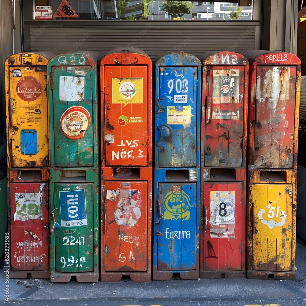 Recycling bins with various compartments for sorting different types of ...