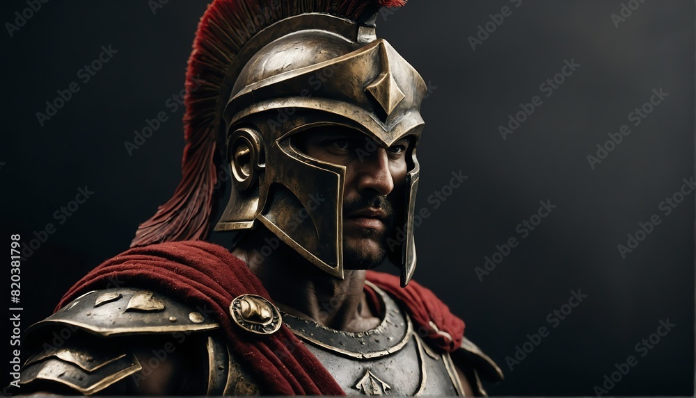 spartan warrior statue close up portrait on plain black background from ...