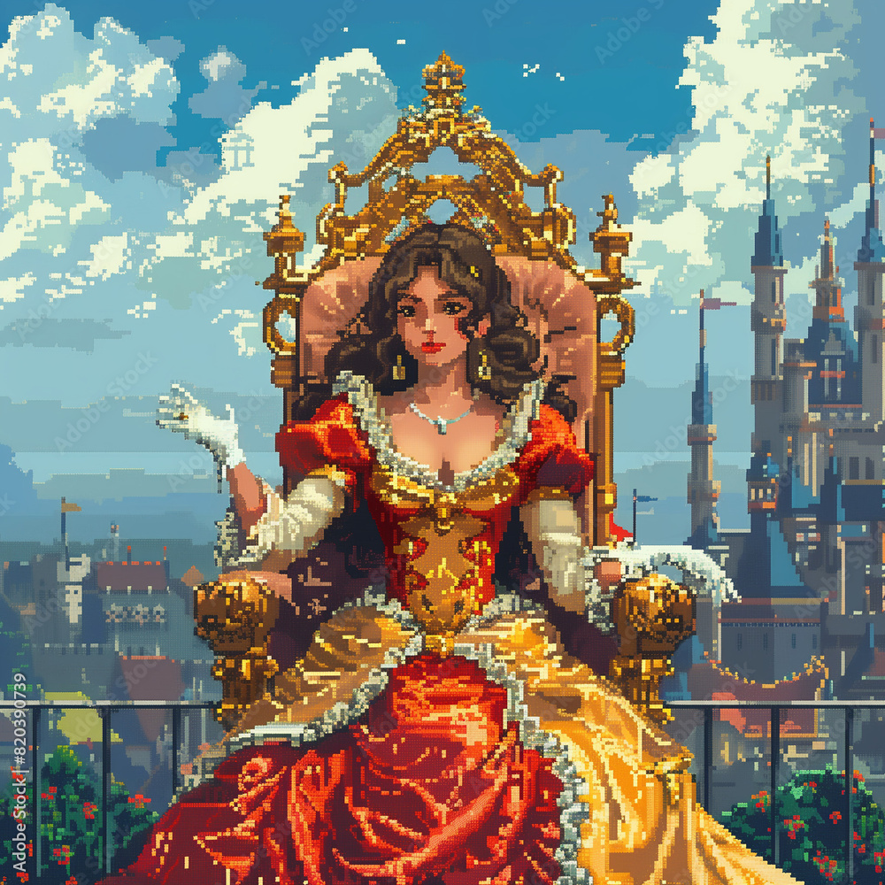 pixel art illustration of a Princess sitting on a throne, video game ...