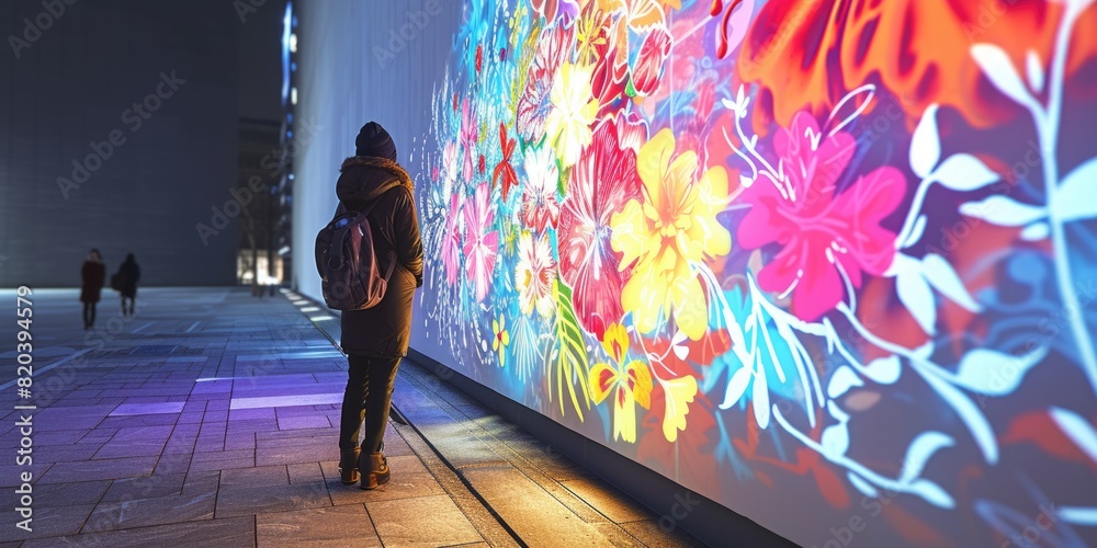 Skilled creative artist using VR glasses painting futuristic digital ...