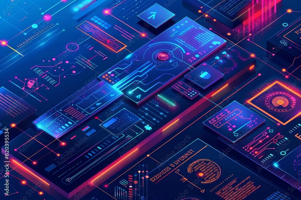 Web development top view illustrating website architecture and user ...