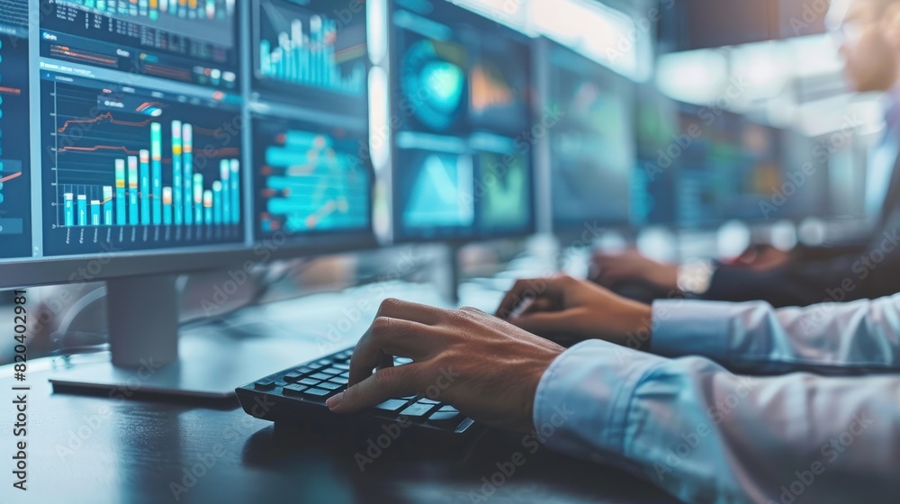 Office specialist expertly manages desktop computer in a ...