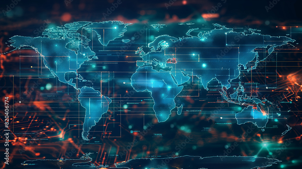 A world map with highlighted regions representing centers of cyber ...