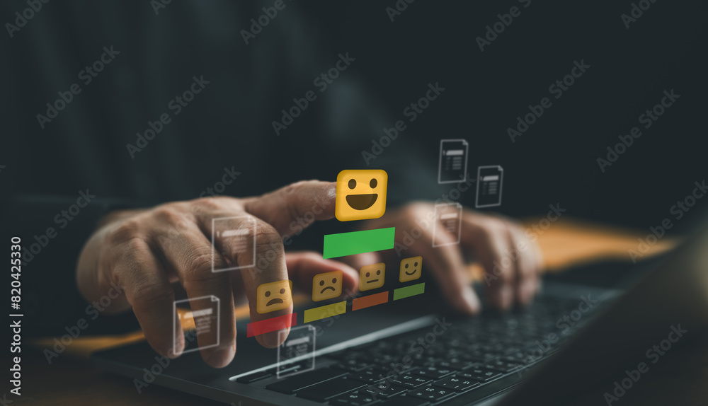 Customer service evaluation concept. The Businessman Is using a ...