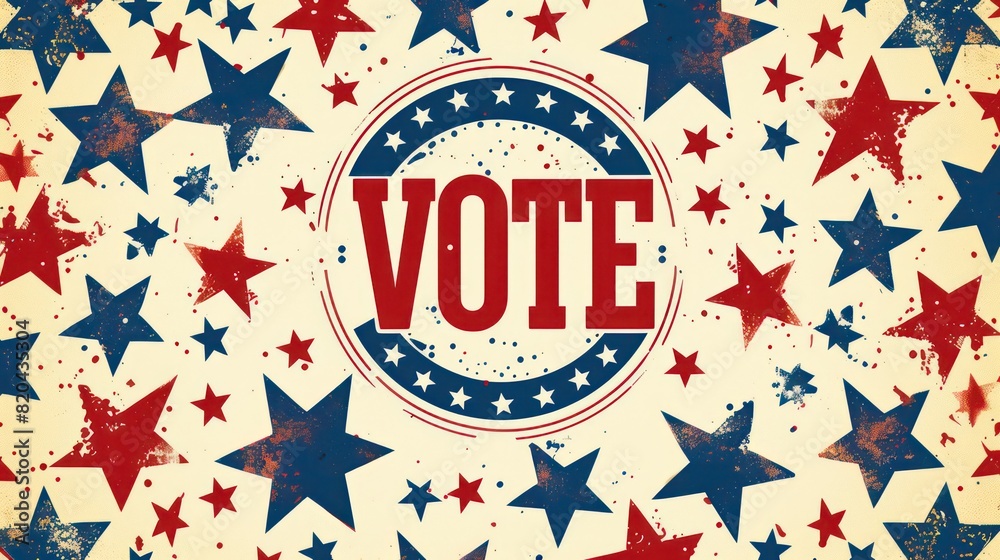 vote usa word illustrated poster with a ring of white stars on a light ...
