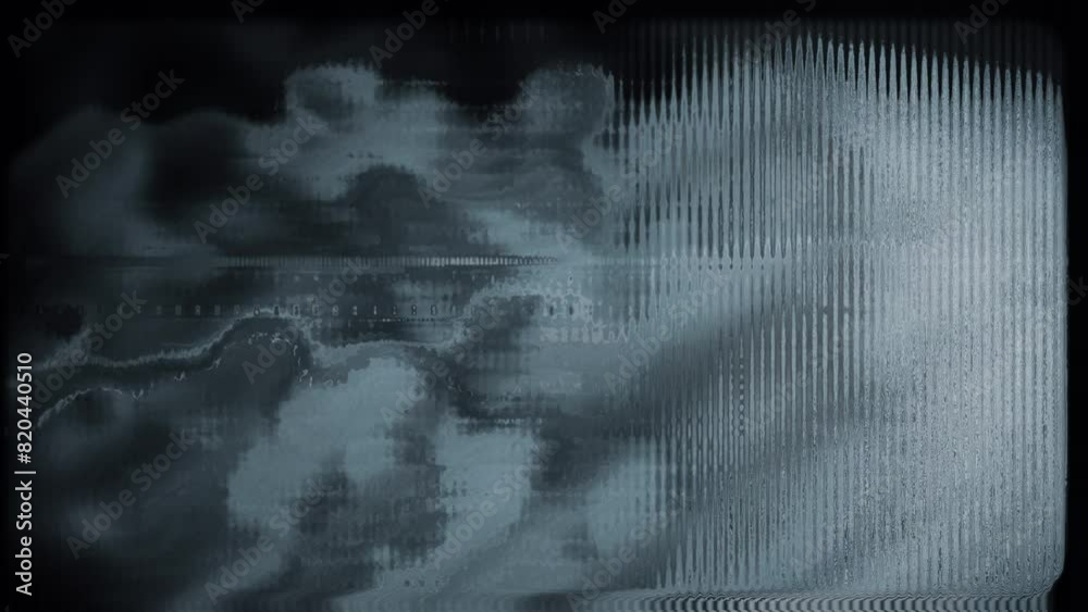 Dark blurry particles animation on black background. Television screen ...