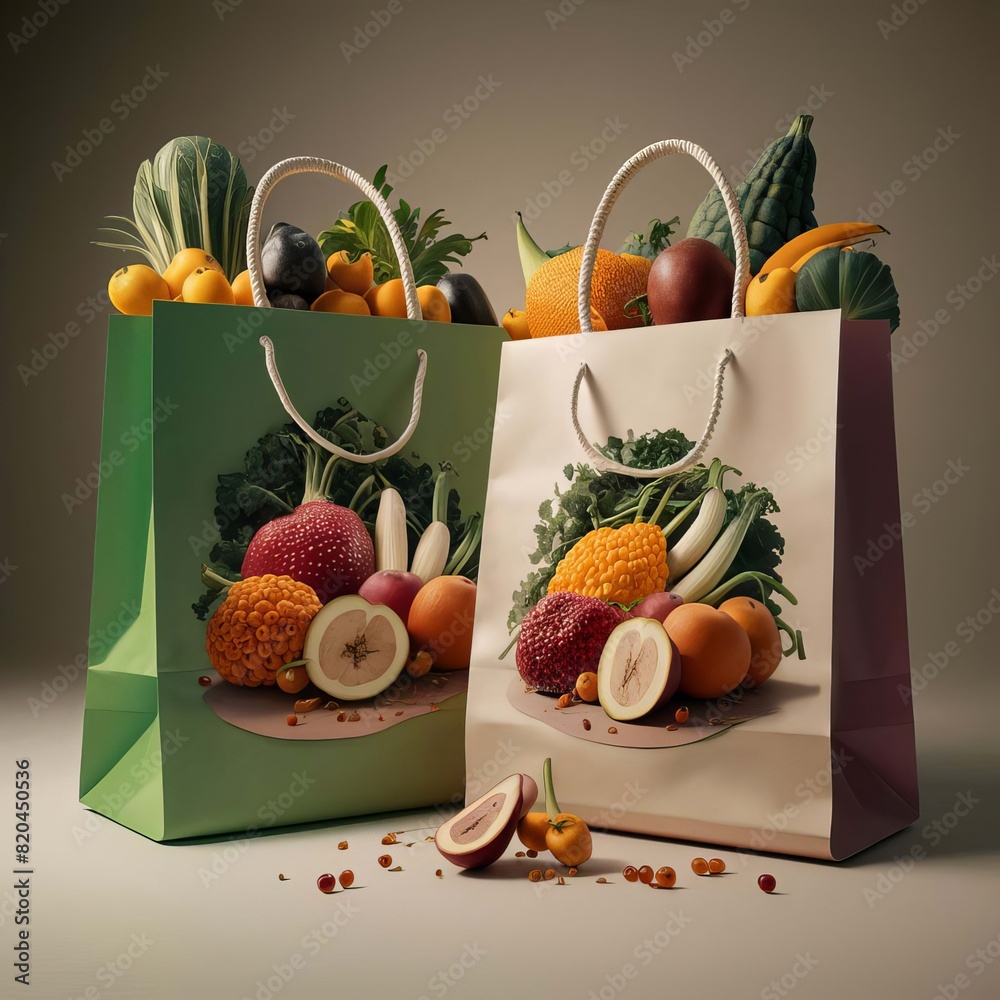 A bag of fruits and vegetables Food delivery packaging plastic bags ...