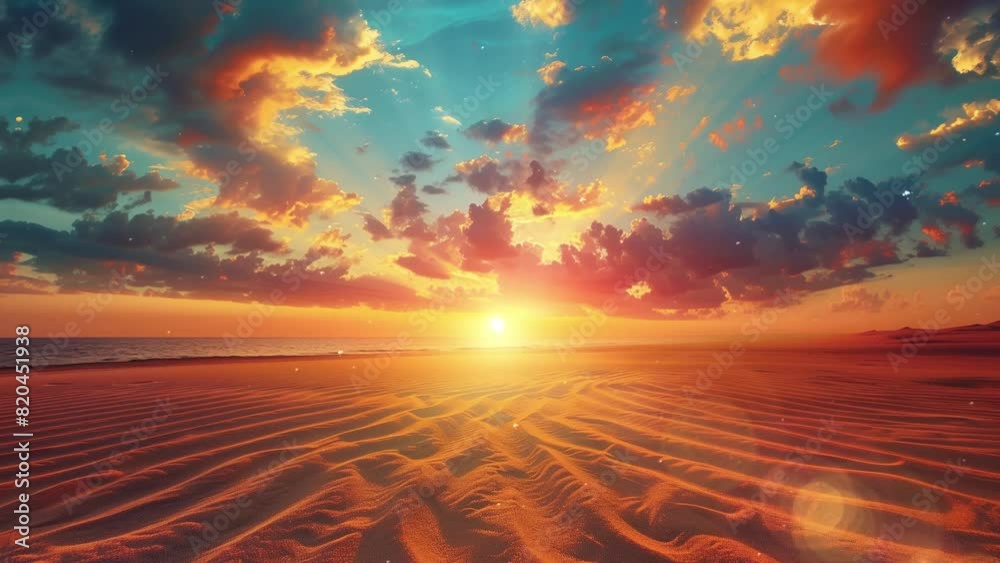 sand desert at sunset under the sky with clouds. seamless looping ...