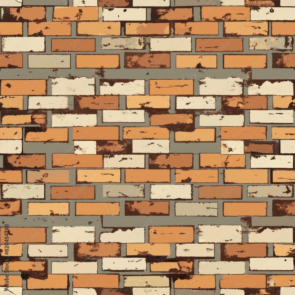 Seamless pattern of grungy brick textures with uneven mortar lines and ...