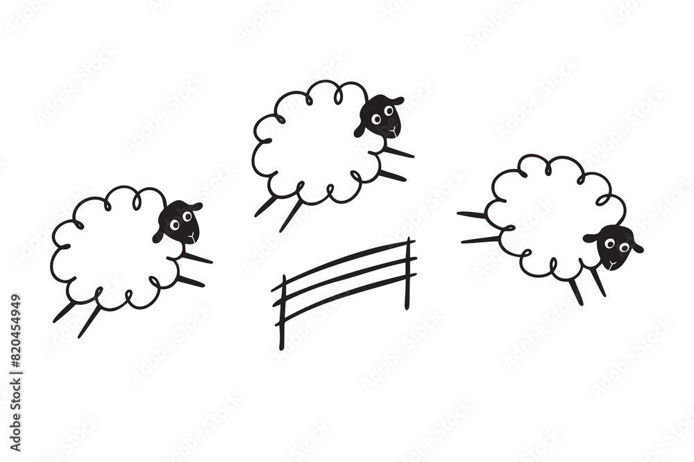 Doodle line cute sheep jumping over fence. Good night sleep poster ...