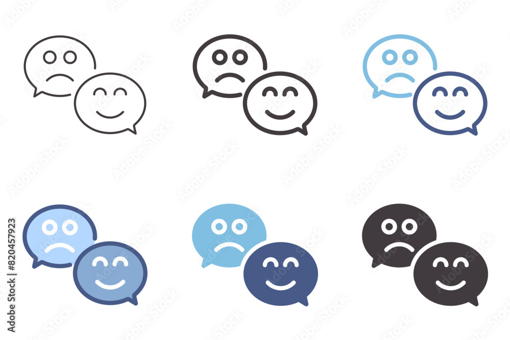 Sad and happy face speech bubbles icons. Feedback smiling and sadness ...