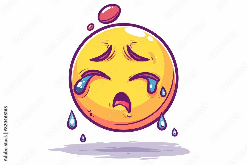 Cartoon cute doodles of a crying emoji with exaggerated tears streaming ...