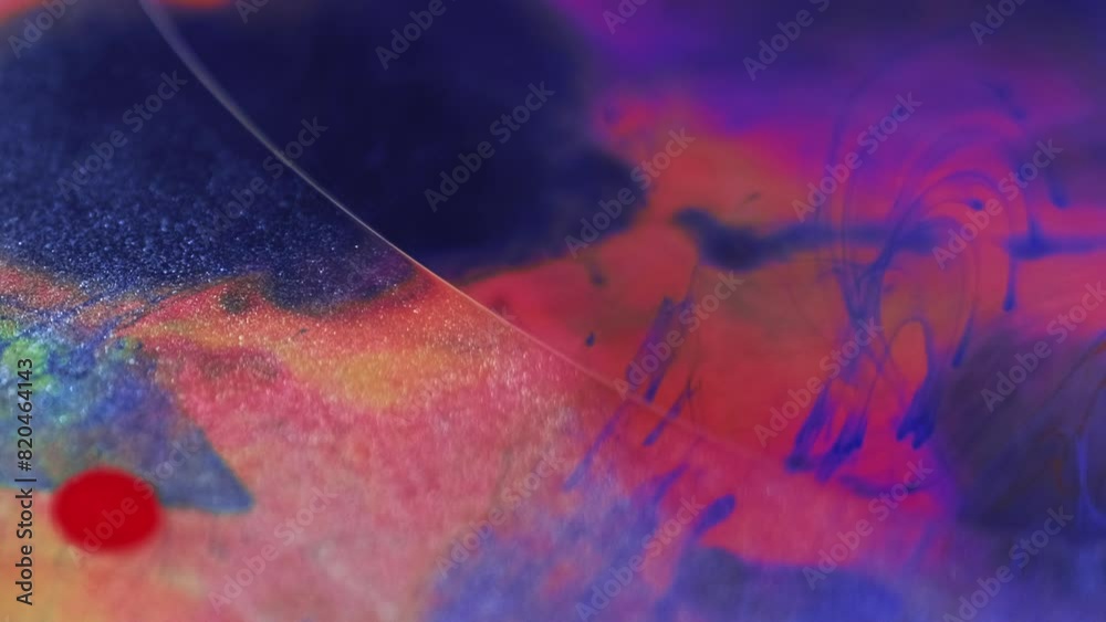 Paint splash. Gel fluid. Blur pink blue red color glitter translucent ...