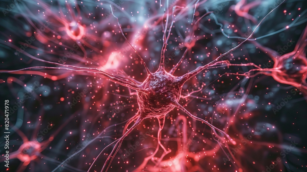 Nerve Cell in the Human Brain, with Nucleus and Axons Illuminated in ...