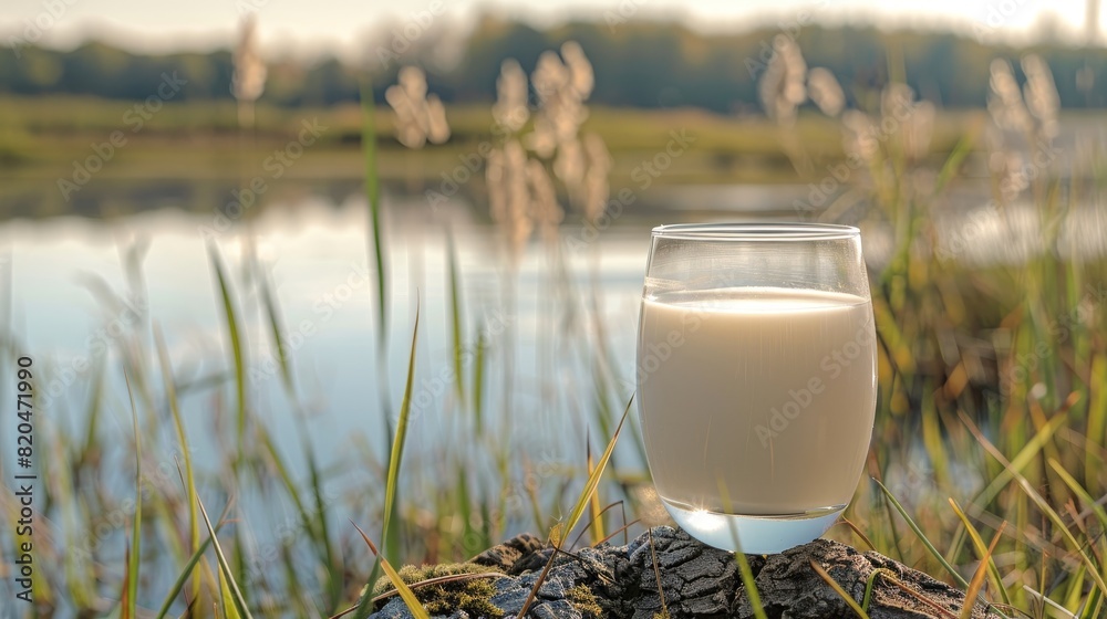 Glass of milk in a serene outdoor setting, perfect for World Milk Day ...