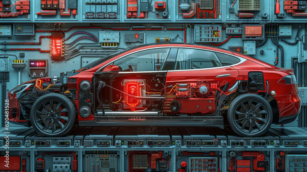 isometric diagram of a cutaway modern EV car showing all the components ...