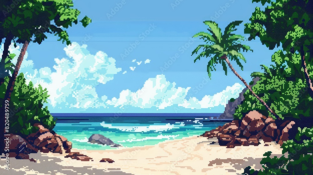 seascape background with blue sky in pixel style, Ai Generated Image ...