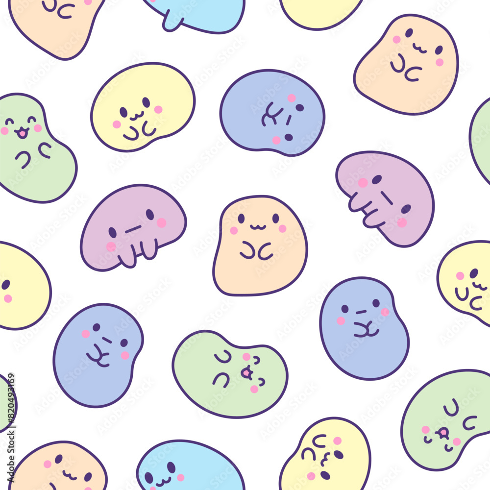 Cute kawaii tapioca pearls. Seamless pattern. Cartoon funny characters ...