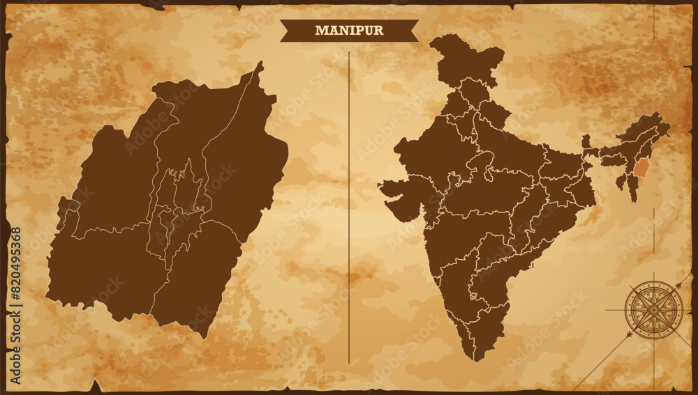 Manipur state map, India map with federal states in A vintage map based ...