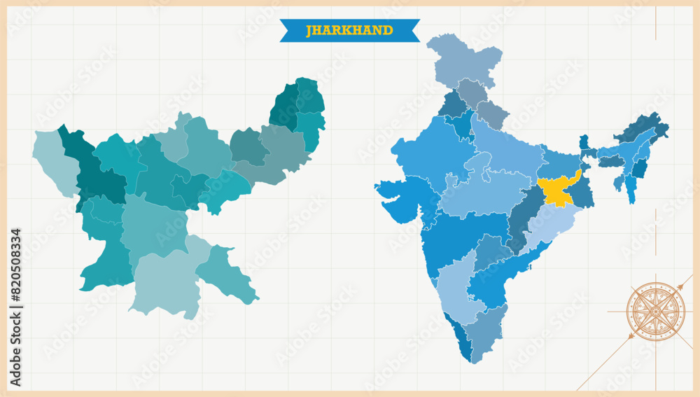 A Map highlighting Jharkhand in the India Map, Jharkhand and India ...