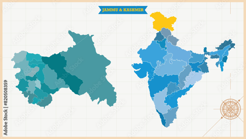 A Map highlighting Jammu and Kashmir in the India Map, Jammu and ...