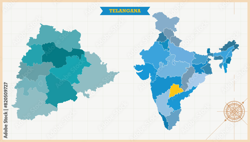 A Map highlighting Telangana in the India Map, Telangana and India ...