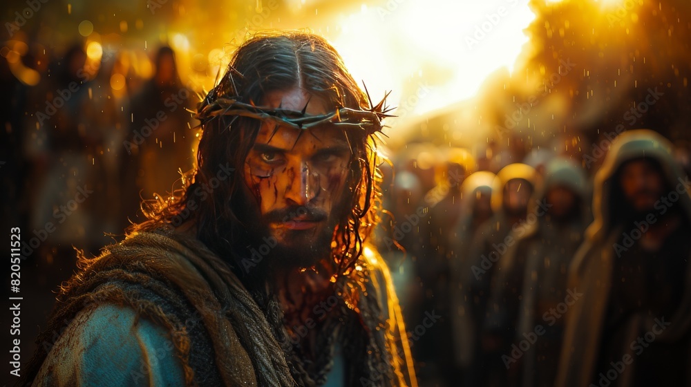 front wide view of Jesus Christ with crown of thorns, Jesus Christ with ...