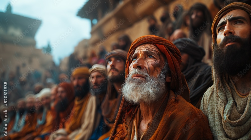 Jewish men in the street. old testament. biblical cinematic scene ...