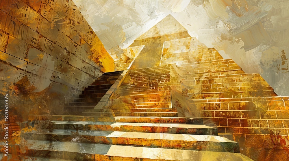 Artistic oil painting depicting the ancient pyramids of Egypt with ...