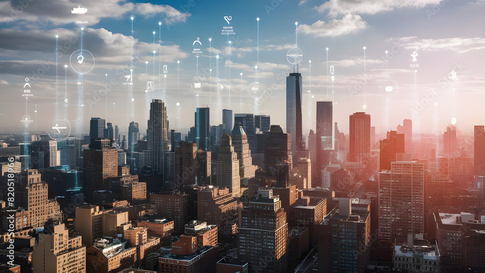 A city's skyline from an elevated perspective, showing tall buildings ...