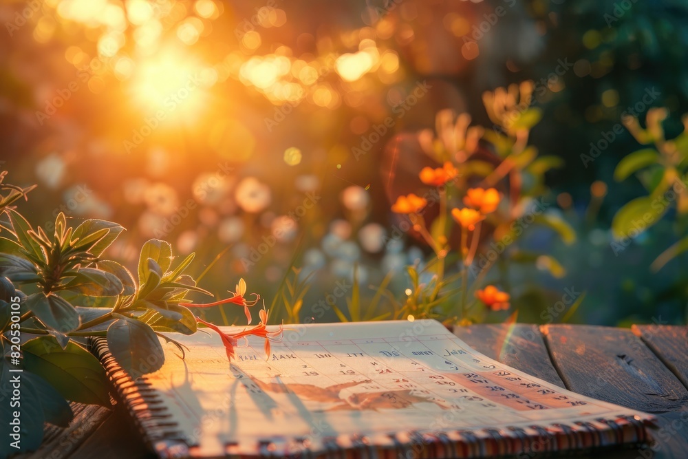 The summer solstice date on the calendar, with warm sunlight casting a ...