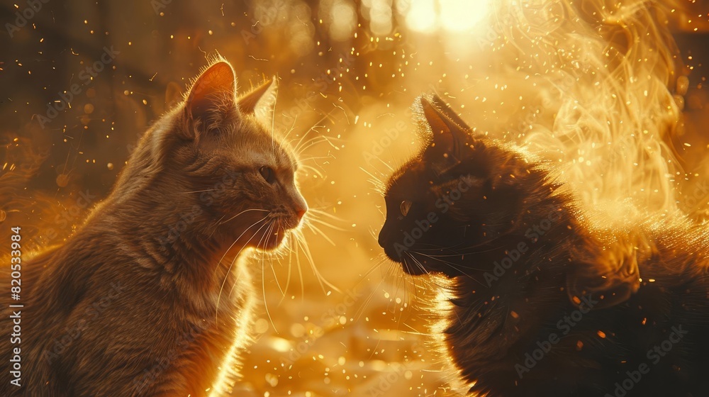 cats in conflict close up, focus on, copy space Lively depiction of ...