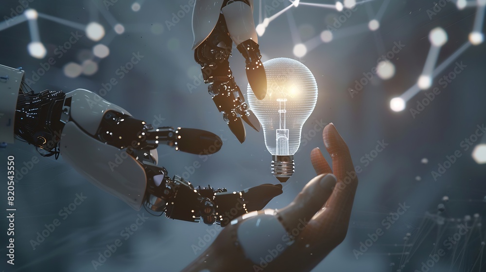 AI Machine learning Hands of robot and human touch on big data network Brain data creative in ...