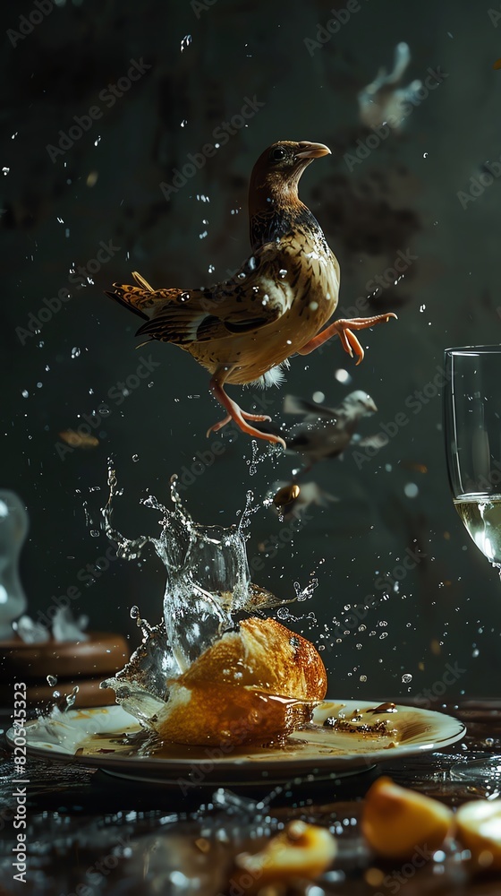 Ortolan, small bird eaten whole, clandestine French dining, dimly lit ...