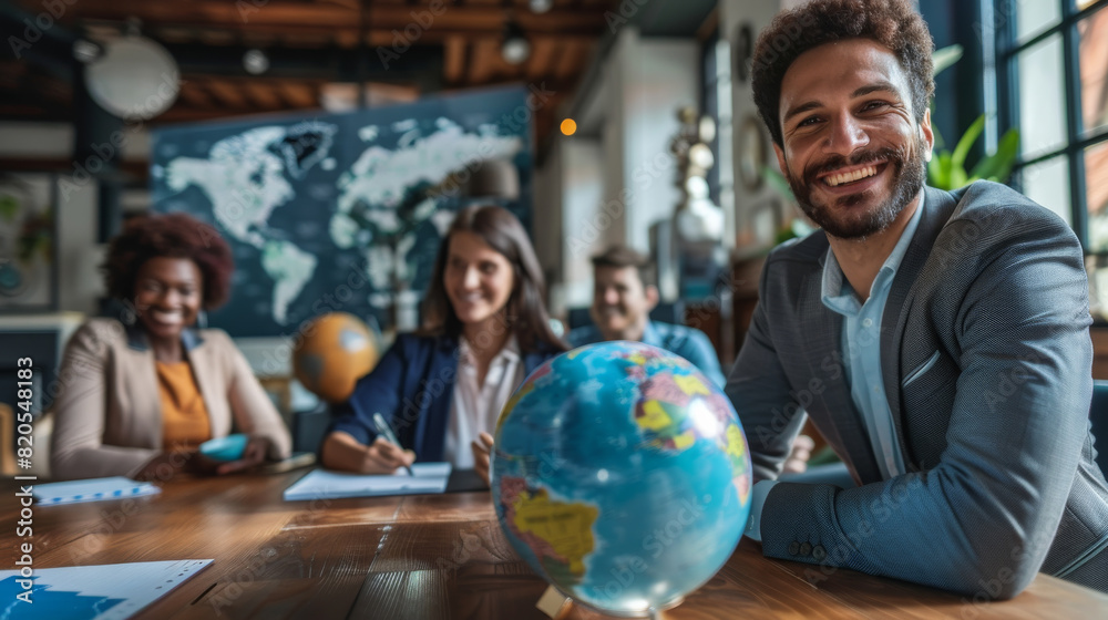 Globalization concept image with a multicultural business team around a ...