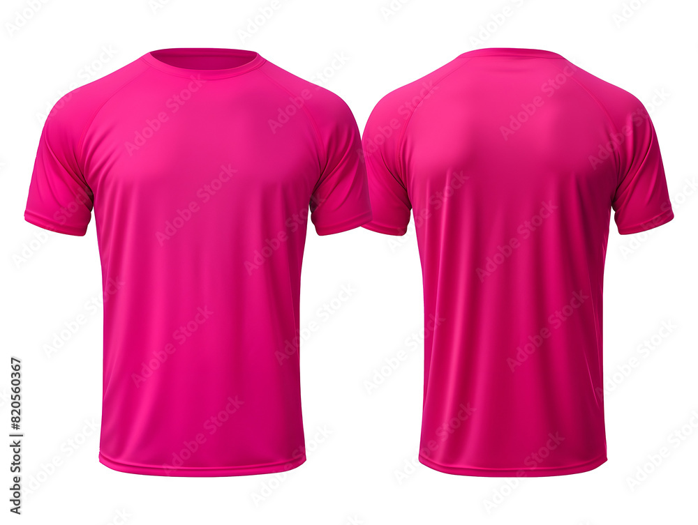 Hot pink t-shirt front and back view clothes mockup design for print on ...