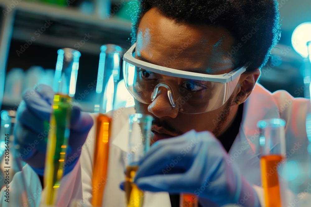 An Image of a Scientist Wearing a Lab Coat and Safety Goggles ...