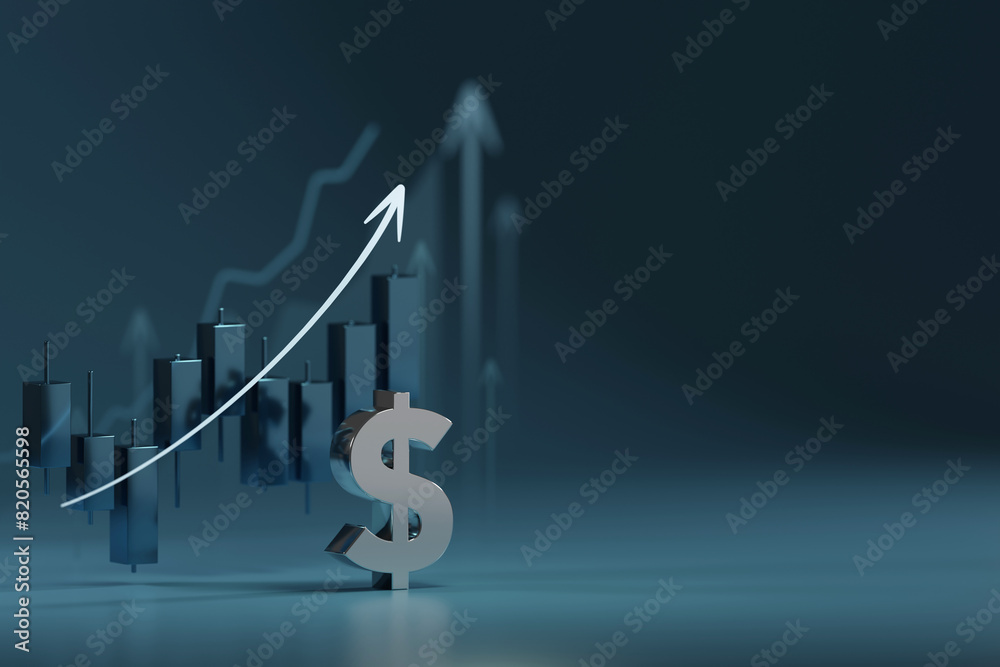 3D rendering Dollar sign integrated into the graph represents the ...