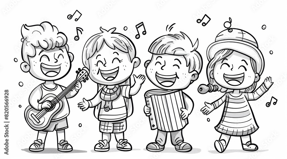 A simple coloring line drawing of singing, dancing, making your own ...
