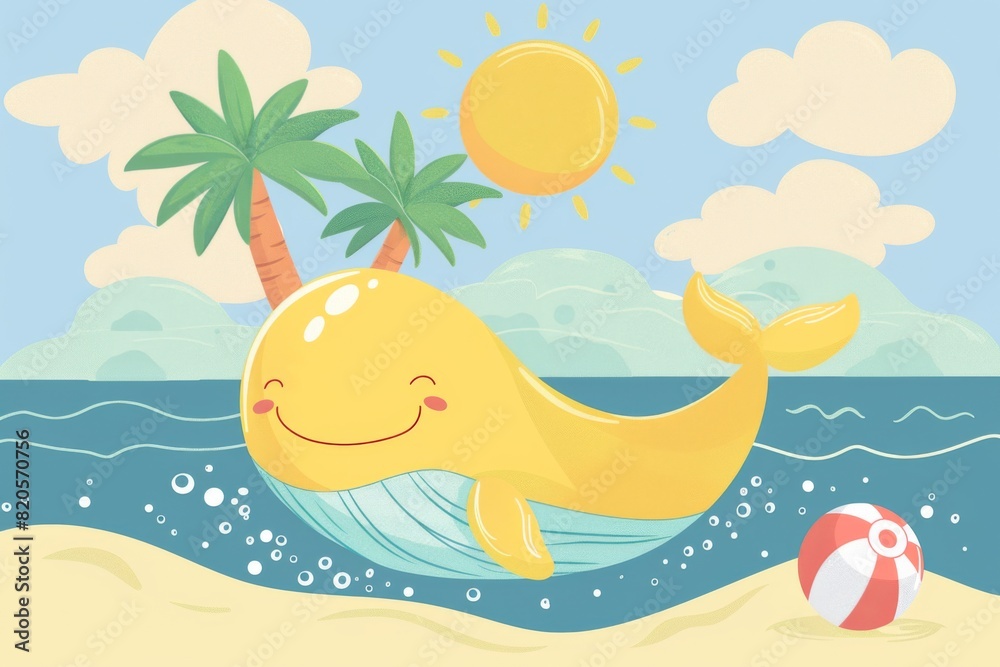 夏の日差しの中の幸せなクジライラスト Stock Illustration Adobe Stock